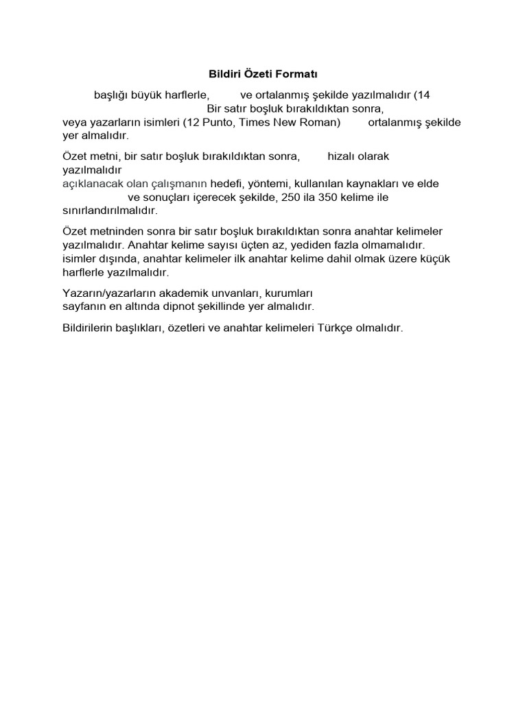 Bildiri Özeti Formatı | PDF