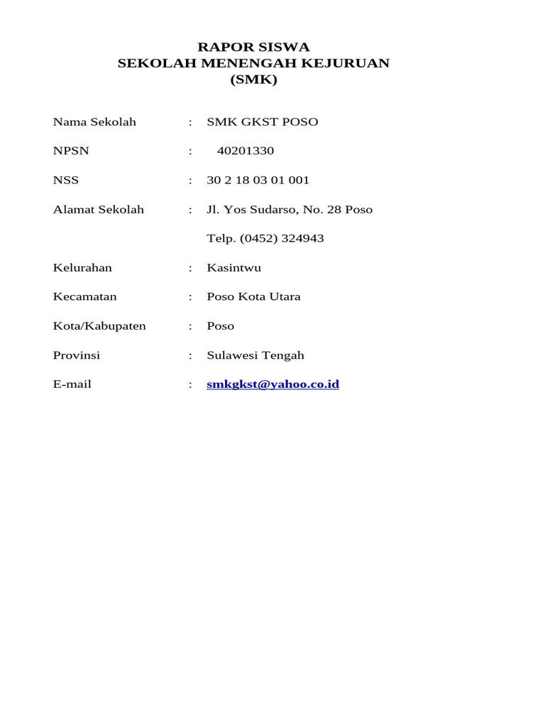 Aplikasi Rapor K13 Semester 1 Kelas X TKJ | PDF