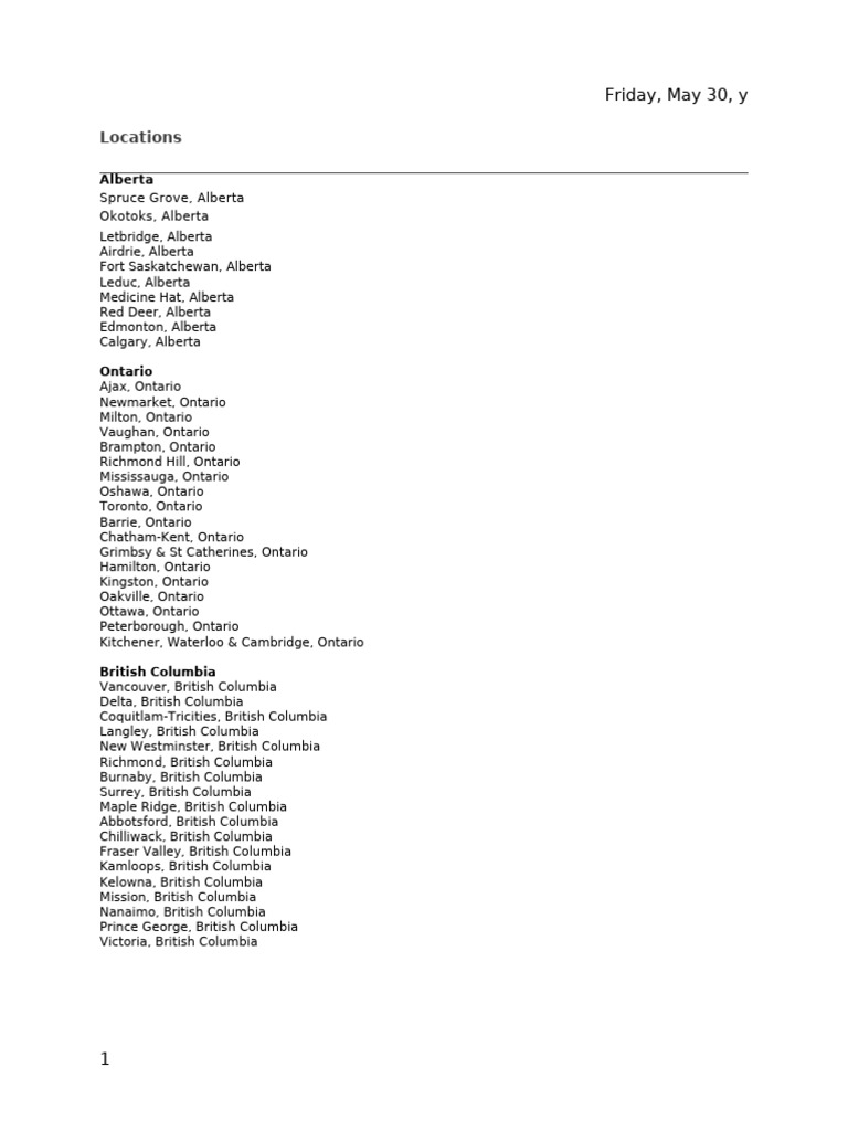 Locations in Canada: Alberta, Ontario, BC | PDF