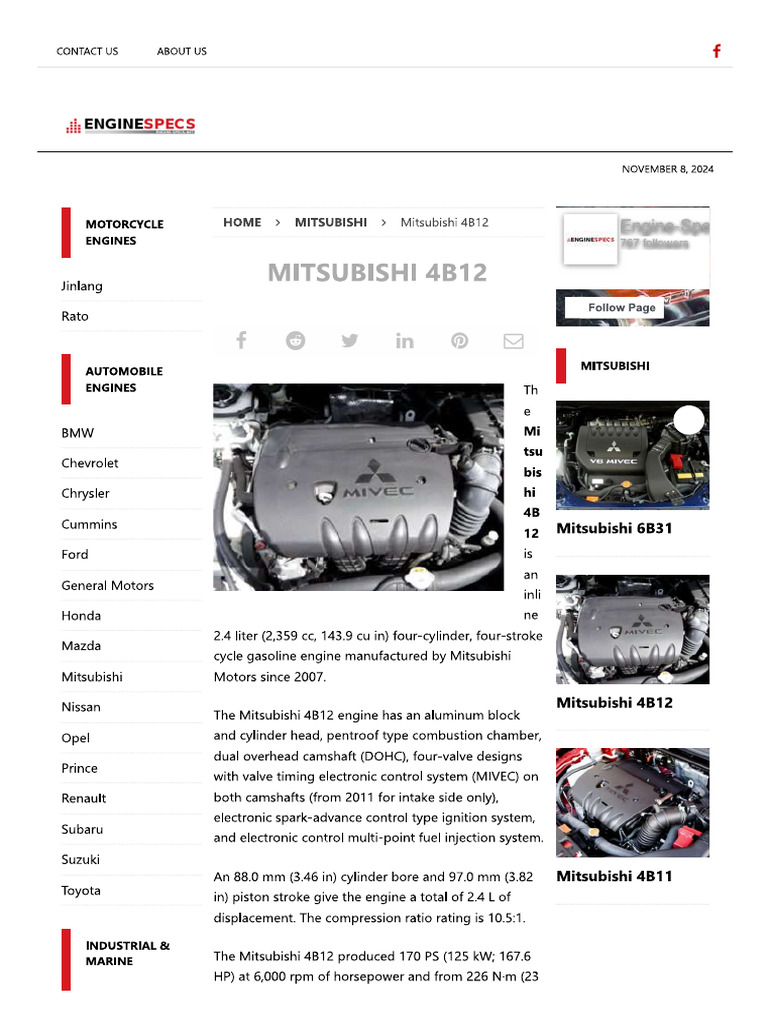 Mitsubishi Engine 4B12 | PDF