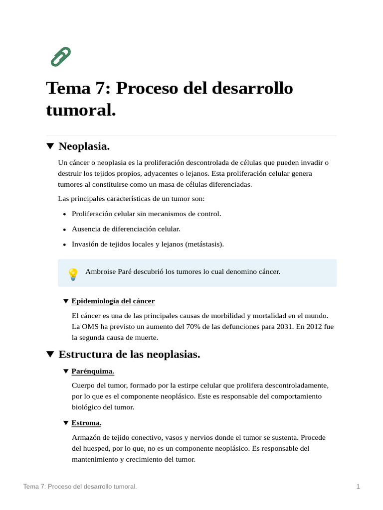Tema 7.proceso Del Desarrollo Tumoral | PDF | Cáncer | Metástasis