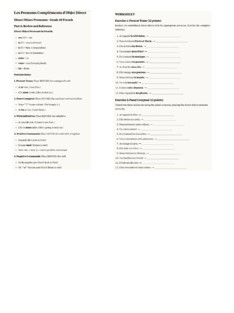 Direct Obj Pronouns Practices | PDF