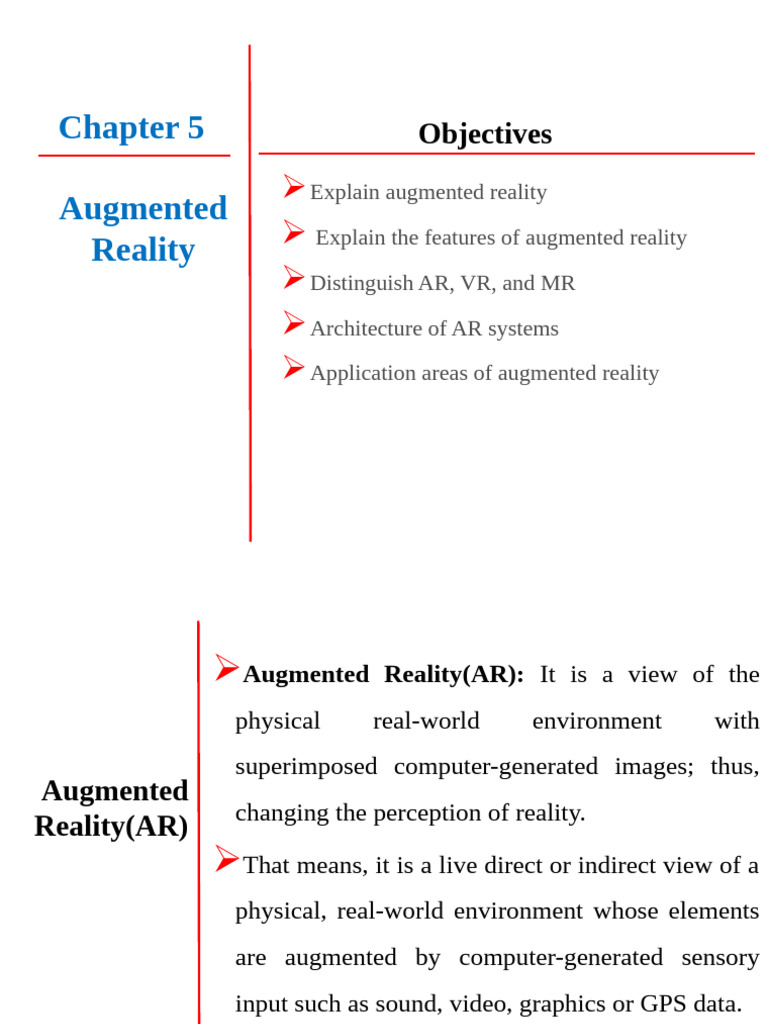 Chapter - 5 - Augumented Reality (AR) | PDF | Virtual Reality | Augmented Reality