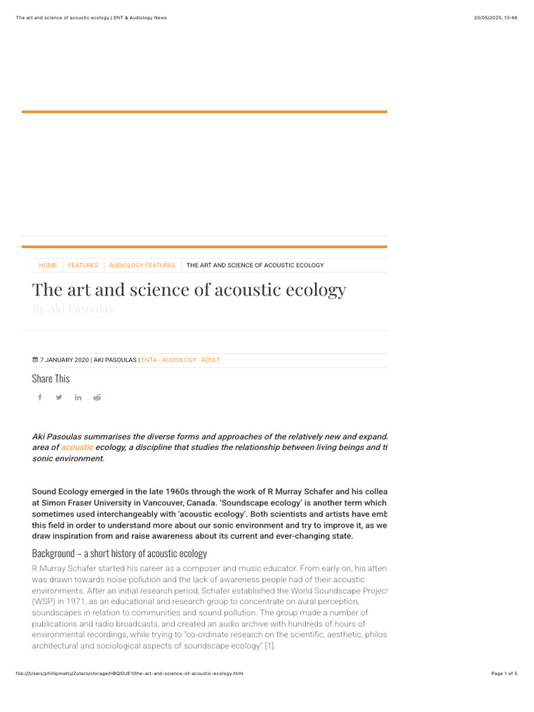 The Art and Science of Acoustic Ecology - ENT & Audiology News | PDF ...