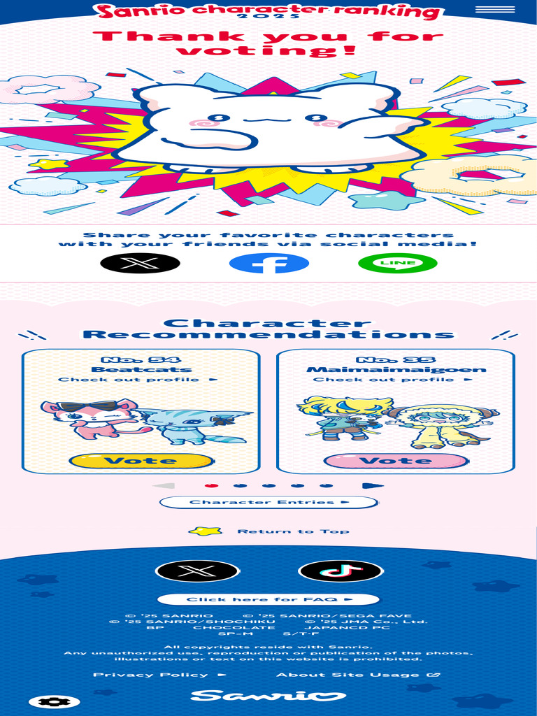 Voting completed 2025 Sanrio character ranking Official Website | PDF