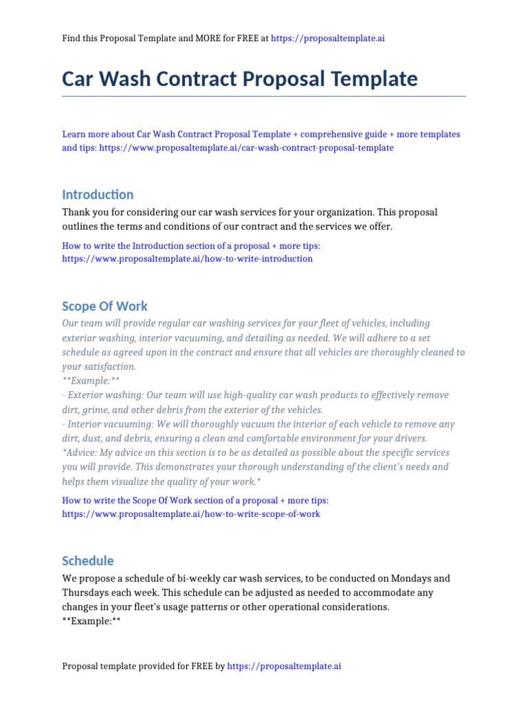 Car Wash Contract Proposal Template Free | PDF | Pricing | Vacuum Cleaner