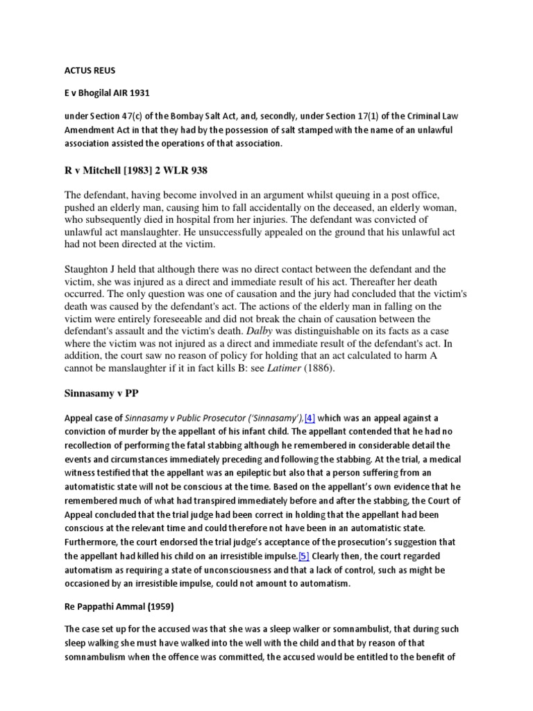 Actus Reus Case Law | PDF | Causation (Law) | Manslaughter