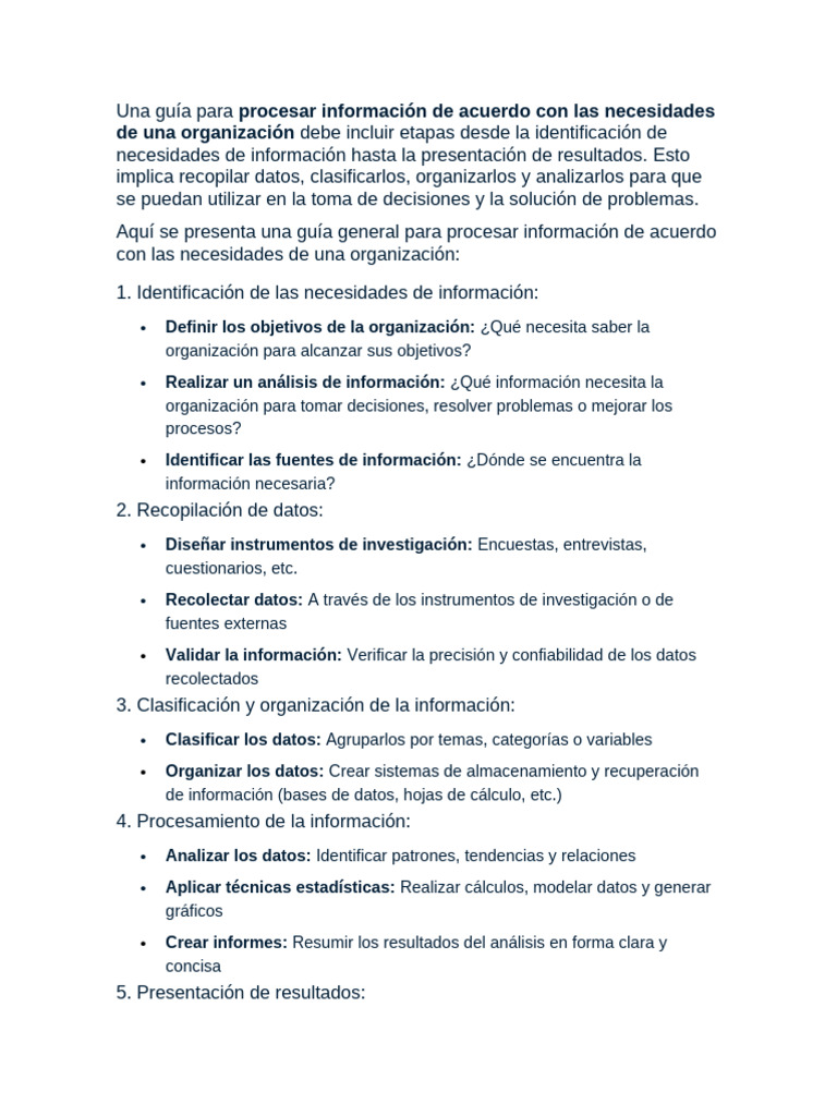 Resumen de Contenidos Guia Procesar La Inf | PDF | Datos | Información