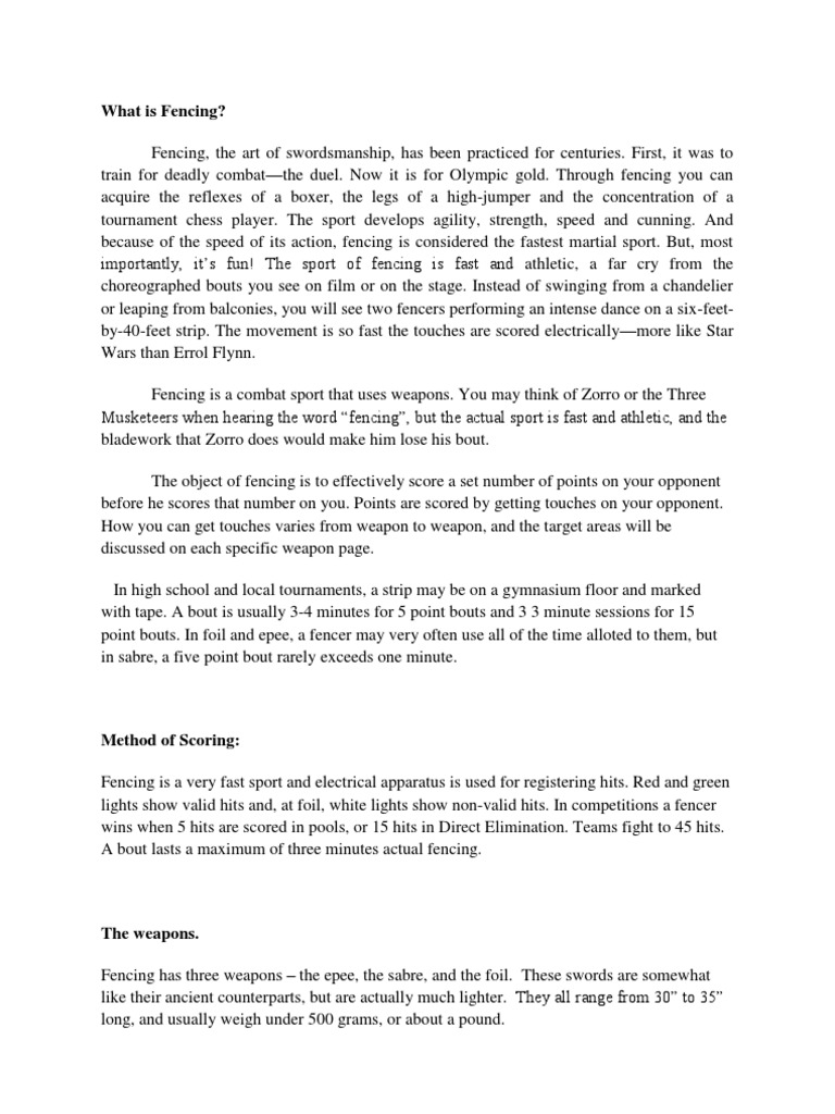 Understanding the Sport of Fencing | PDF | Fencing | Sword