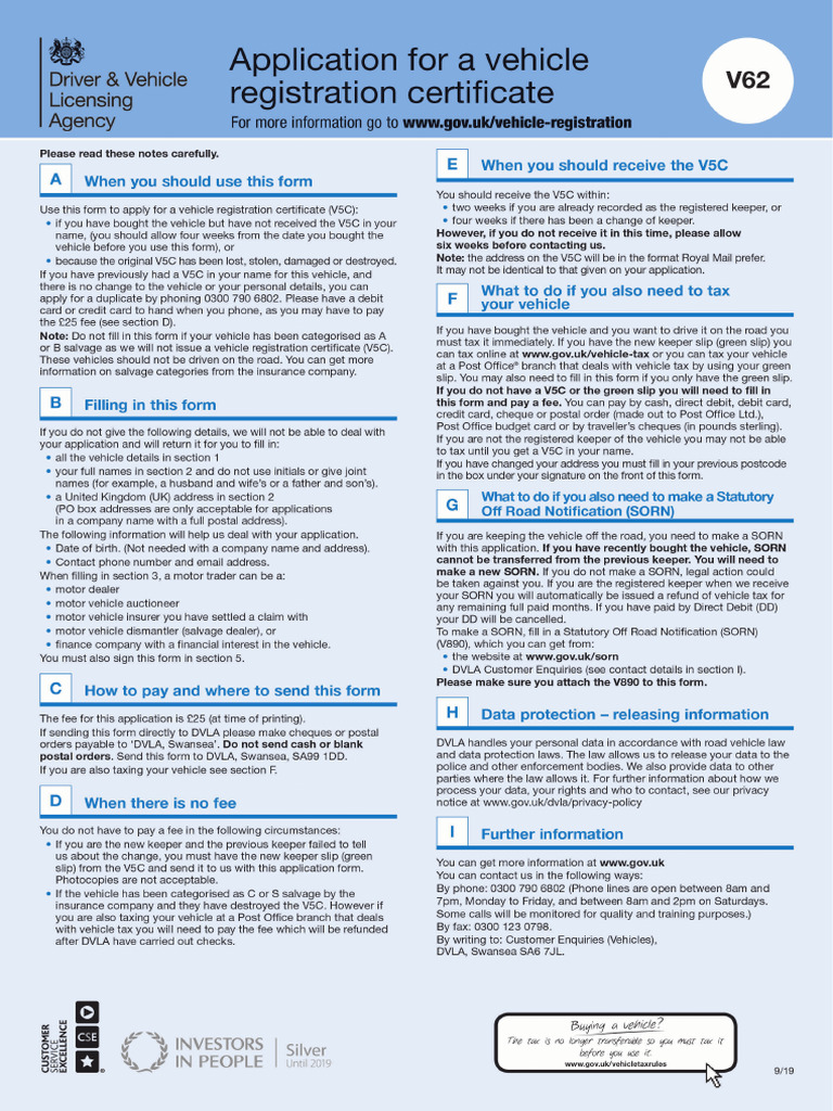 v62 Application For A Registration Certificate | PDF