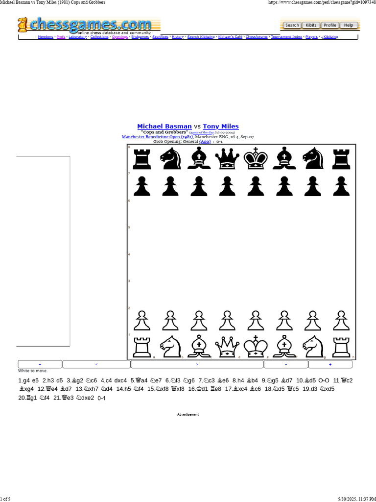 Michael Basman Vs Tony Miles (1981) Cops and Grobbers | PDF | Internet ...