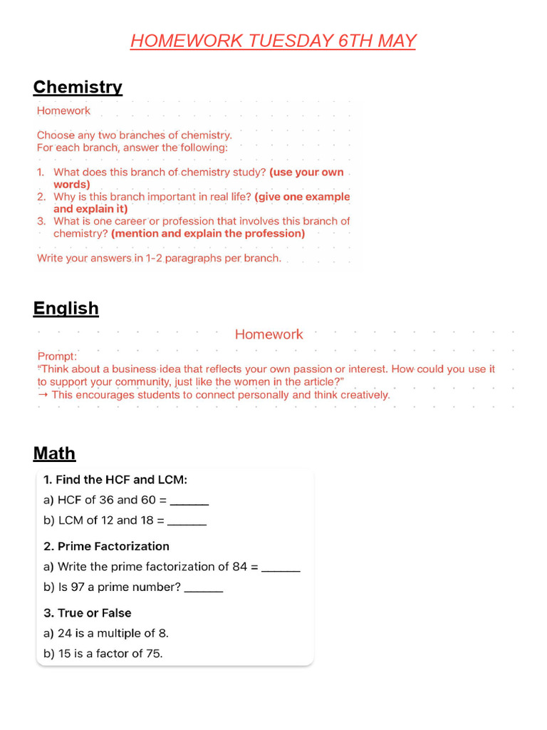 Homework Tuesday 6TH May | PDF