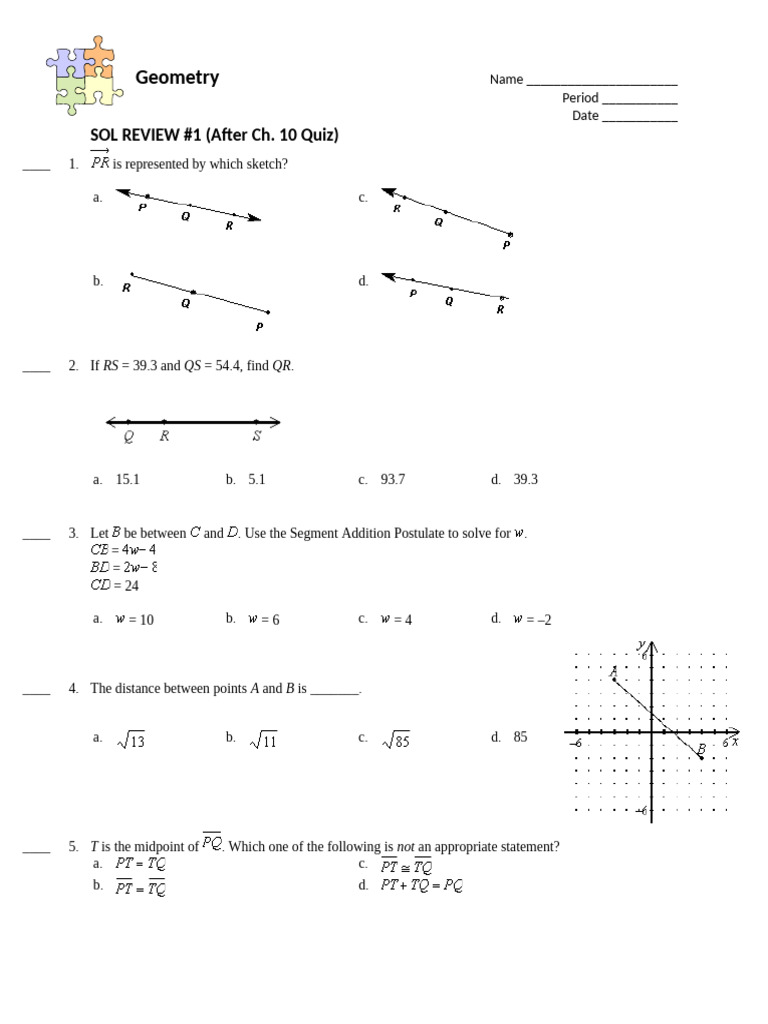 SOL Review After Chapter 10 Quiz 2 | PDF | Perpendicular | Line (Geometry)