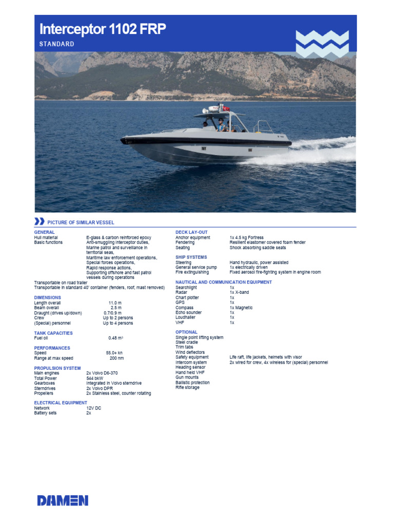 Damen Interceptor 1102 Specifications | PDF | Ships | Watercraft