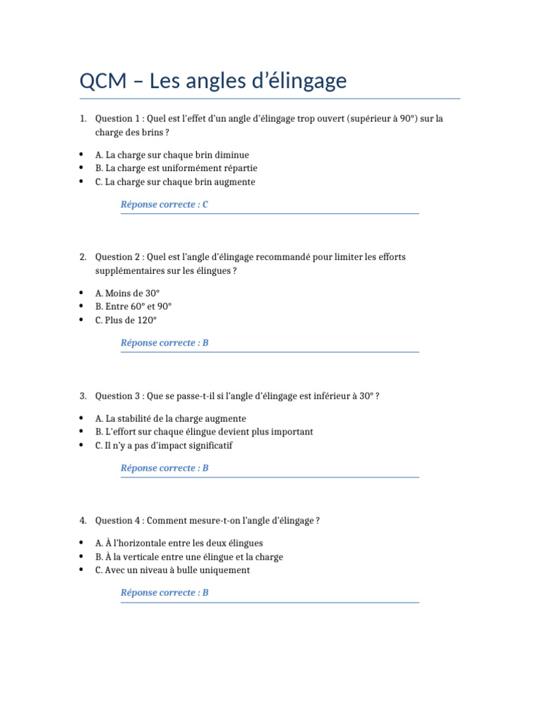 QCM Angles Elingage | PDF