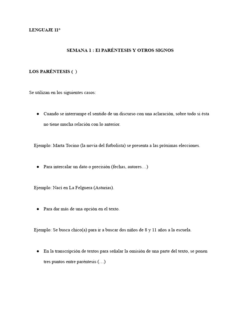 El PARÉNTESIS Y OTROS SIGNOS | PDF | Soporte
