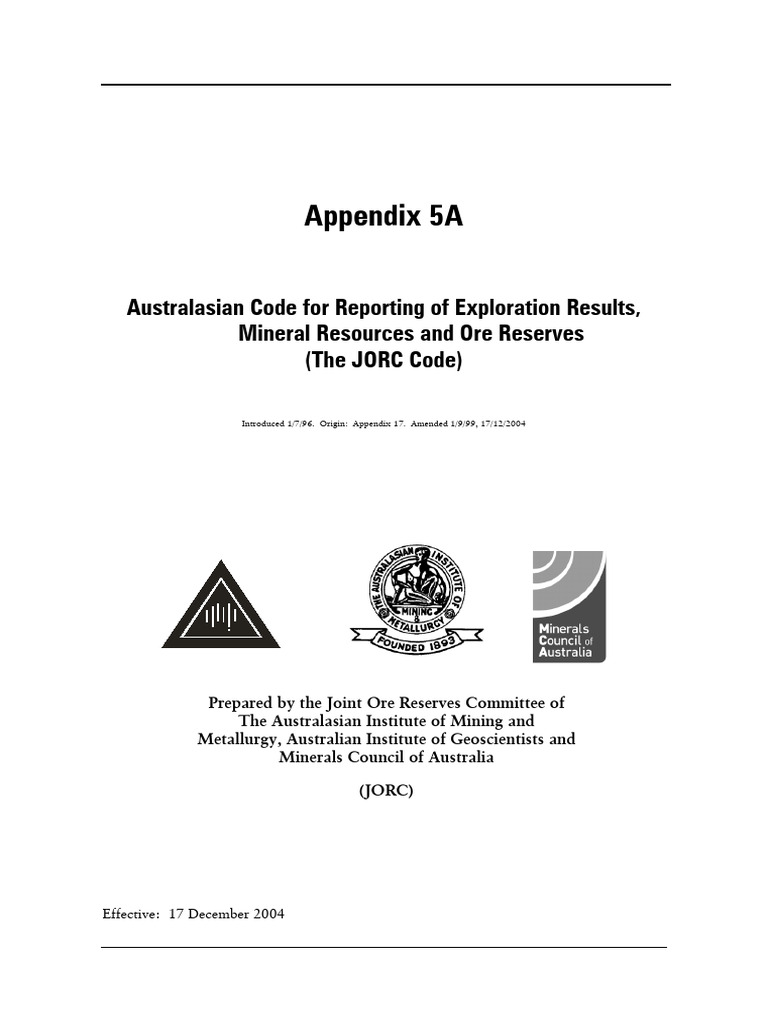 Appendix5a Jorc Code | PDF | Minerals
