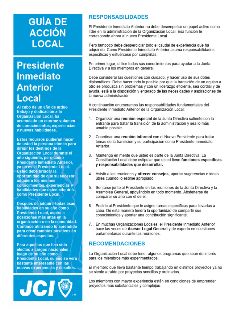 JCI Local Action Guide - Immediate Past President ESP-2013-04 | PDF