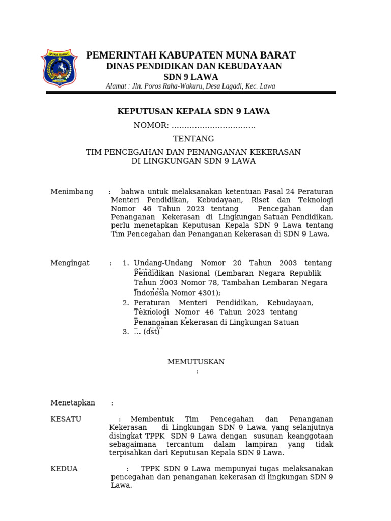 Tim Penanganan Kekerasan di SDN 9 Lawa | PDF