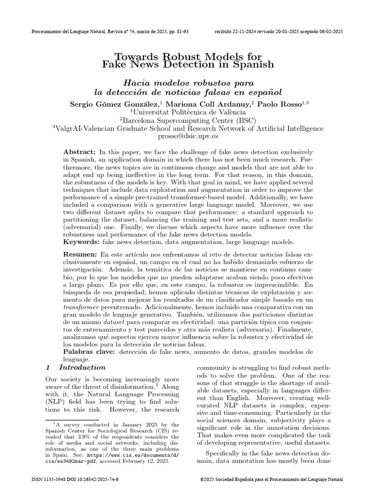 Towards Robust Models For Fake News Detection in Spanish - Gómez ...