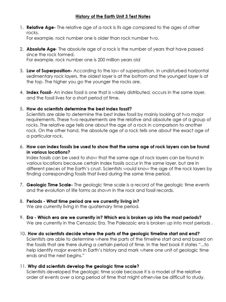 History of The Earth Test Notes | PDF | Geologic Time Scale | Geology