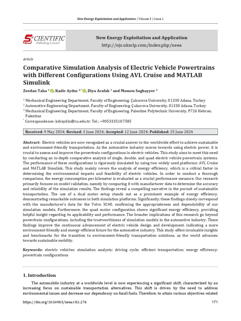 Comparative Simulation Analysis of Electric Vehicle Powertrains With Different Configurations ...