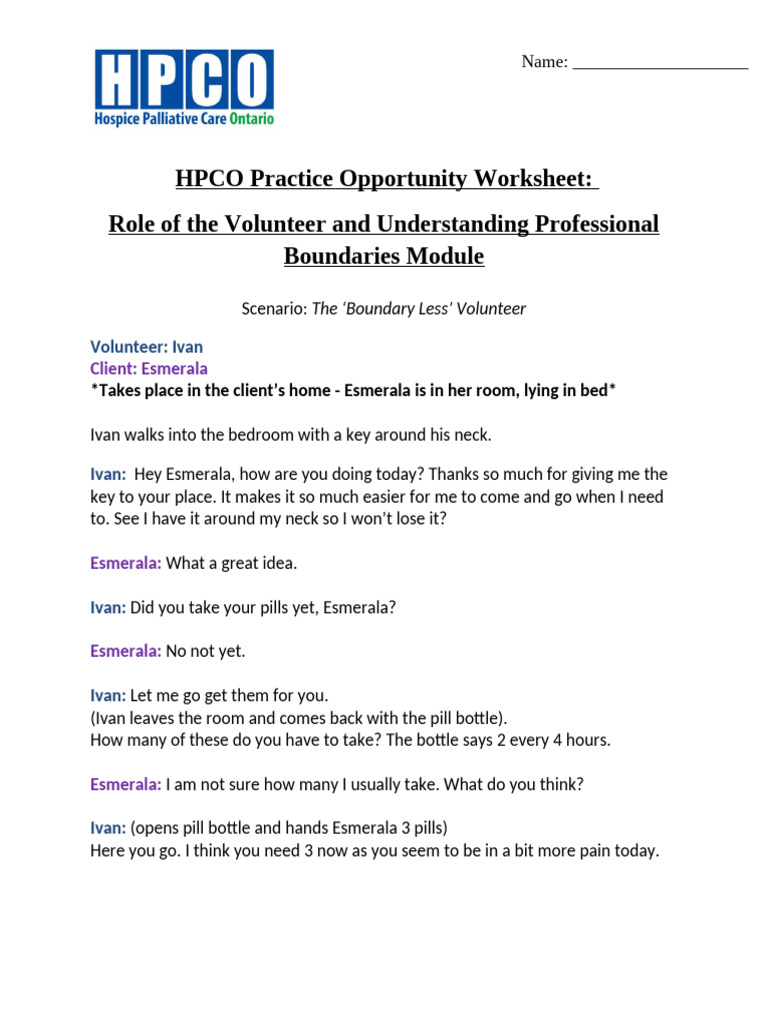 PracticeOpportunityRoleModuleWorksheet1 Role of Volunteer | PDF