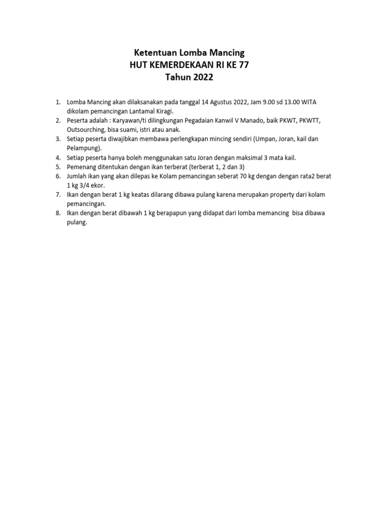 Ketentuan Lomba Mancing | PDF