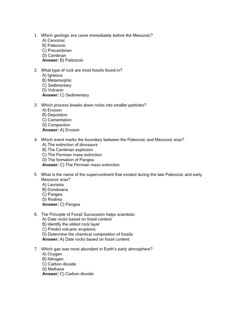 Geologic Eras and Fossil Formation Quiz | PDF | Fossil | Rock (Geology)