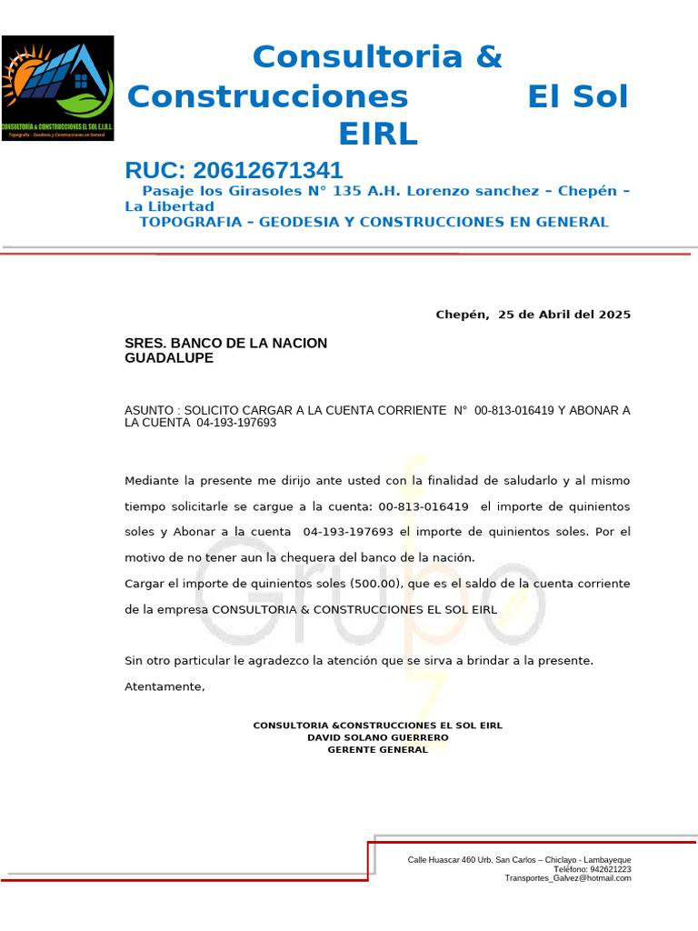 Carta de Chequera - ACTUAL | PDF