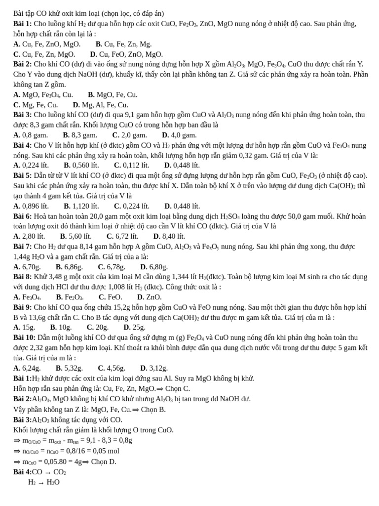 Bài Tập CO Khử Oxit Kim Loại | PDF