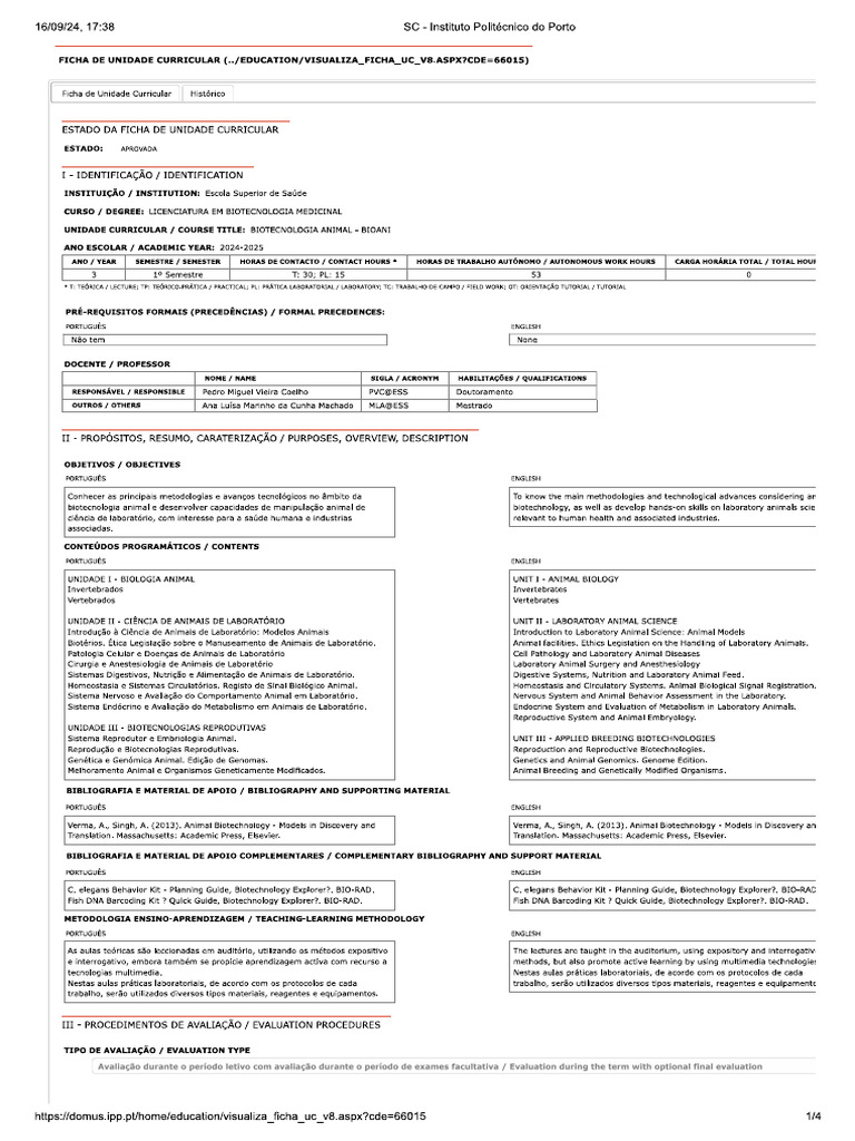 Ementa Biotec Animal | PDF