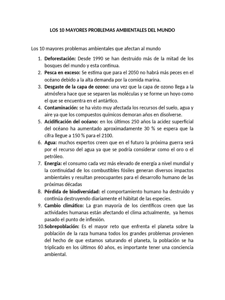 10 Problemas Ambientales Críticos | PDF | Entorno natural | Cambio ...