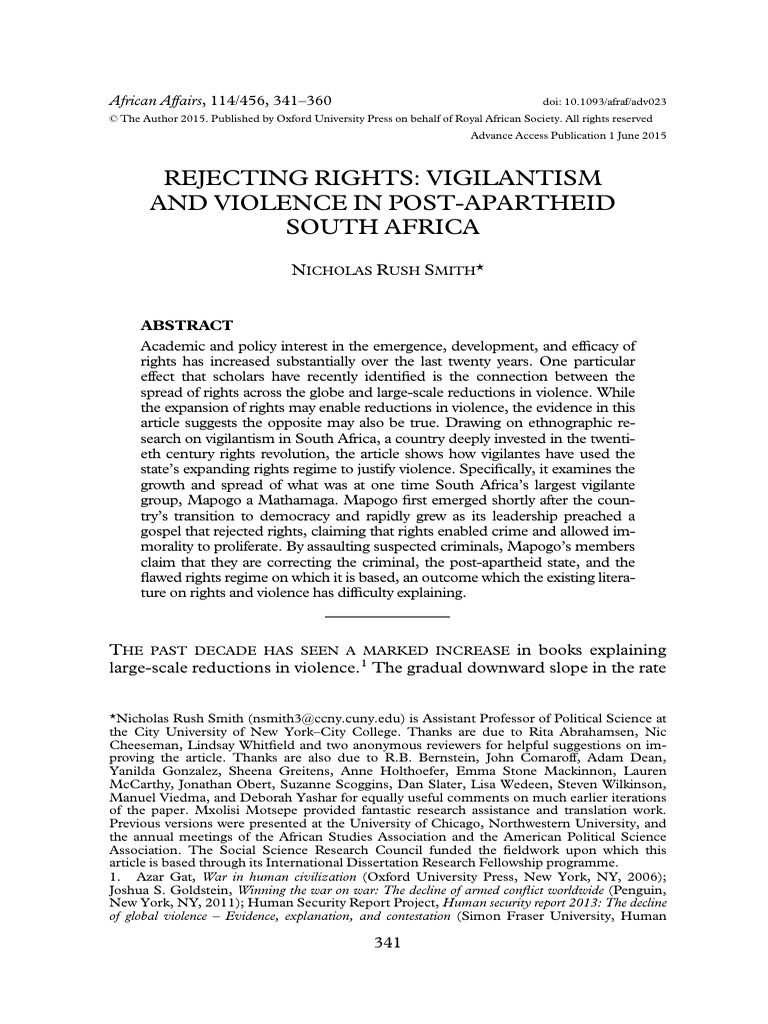Vigilantism and Rights in South Africa | PDF | Crimes | Crime & Violence
