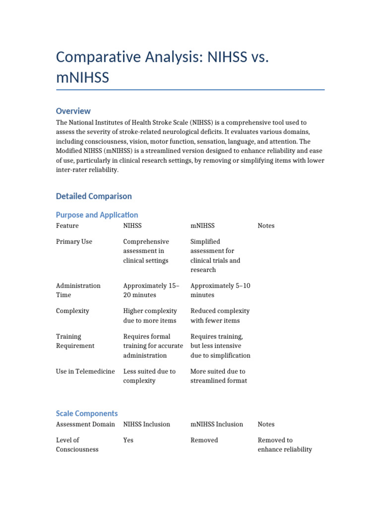 NIHSS Vs mNIHSS Comparison | PDF | Nervous System | Neurology