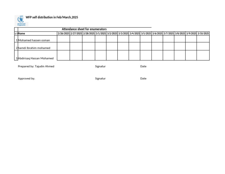 Enumerators Attendance Sheet-1 | PDF