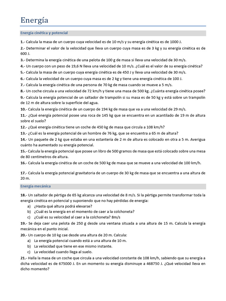 Ejercicios UD 6 - Emeca - Teams - v2 | PDF | Masa | Energía cinética