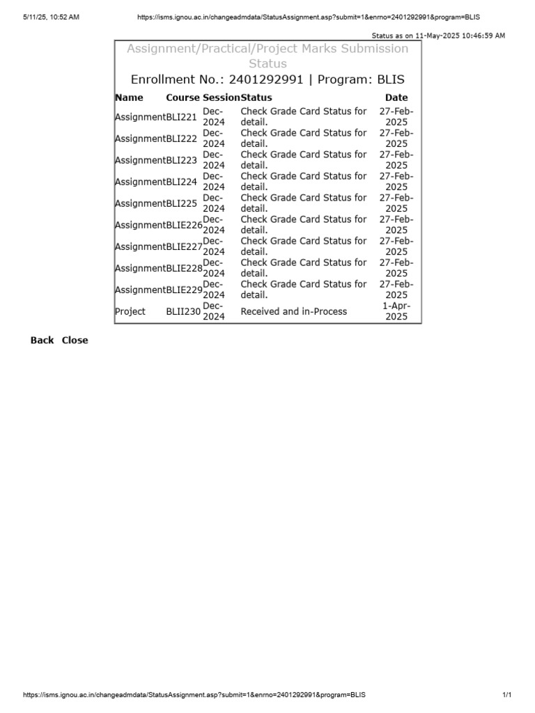 BLIS Assignment Status Update 2025 | PDF