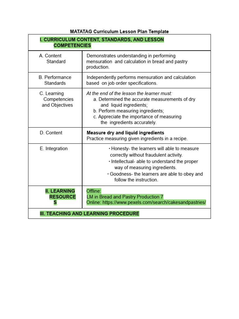 MATATAG Curriculum Lesson Plan Template 4 | PDF | Lesson Plan | Curriculum