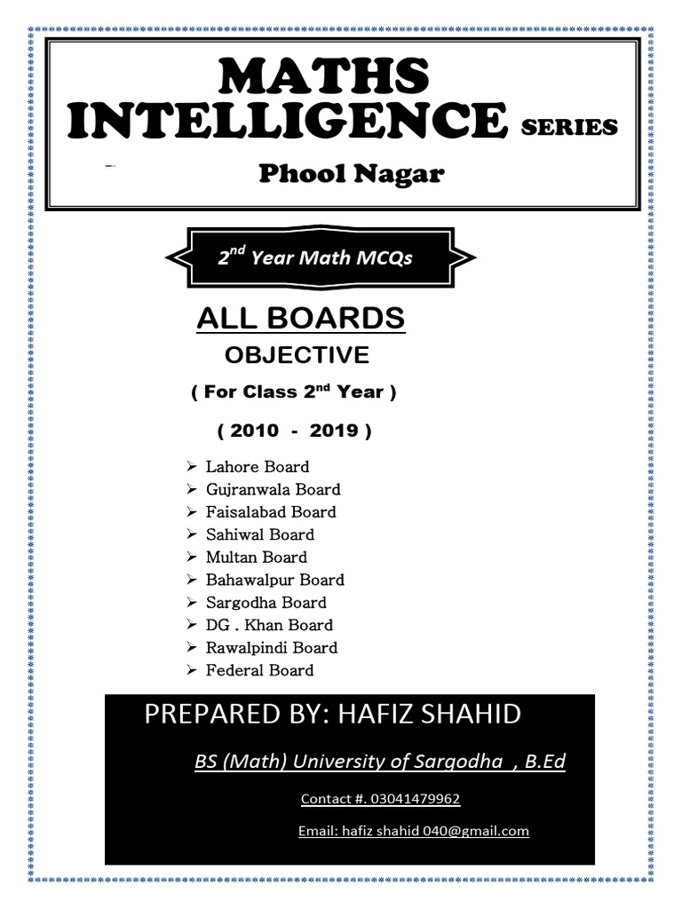 2nd Year Math MCQs for All Boards | PDF | Function (Mathematics) | Geometry