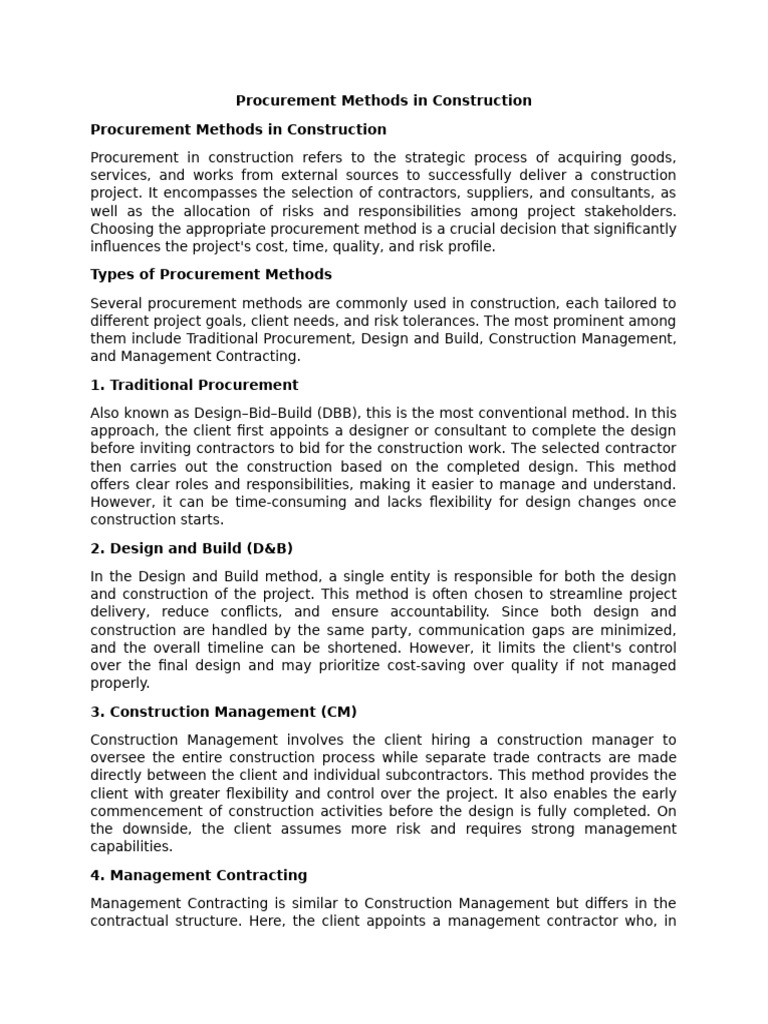Procurement Methods in Construction | PDF | Construction Management | Procurement