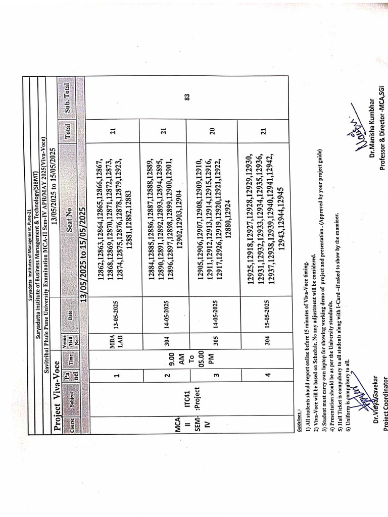 SIBMT-SPPU Project Viva Schedule April-May 2025 | PDF