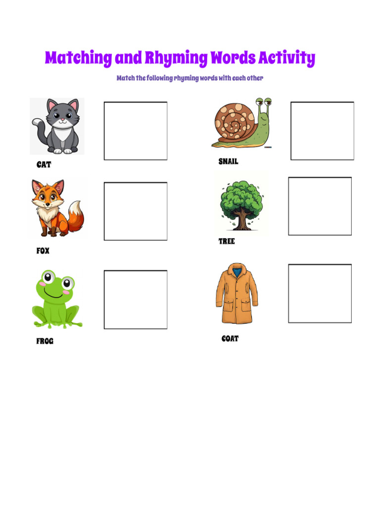 Matching and Rhyming Words Activity | PDF