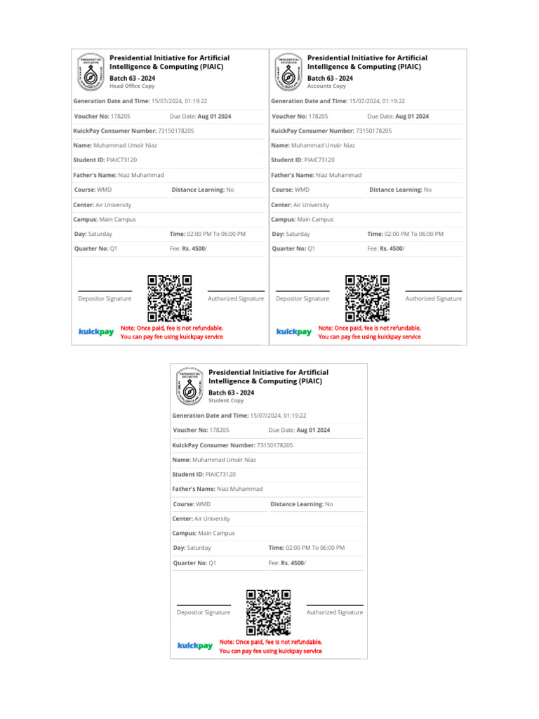 Fee Voucher PIAIC Student Portal | PDF | Payments | Money