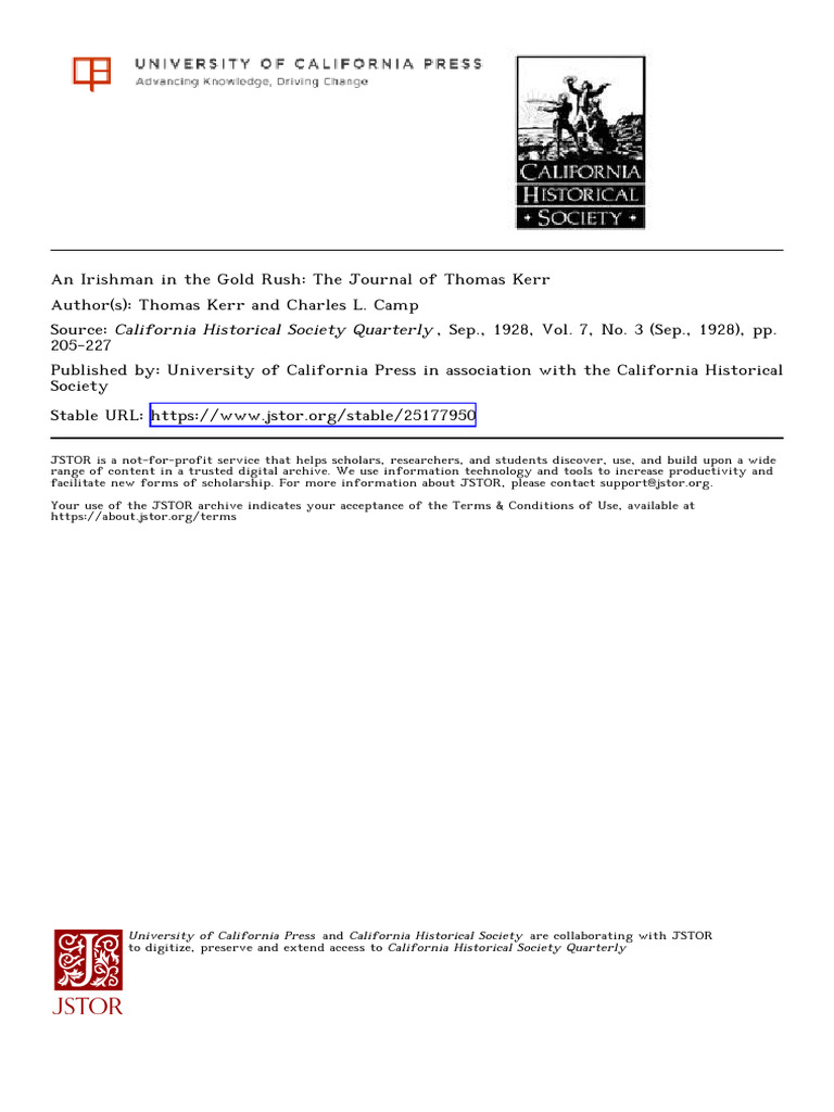 An Irishman in The Gold Rush - Journal of Thomas Kerr 205-227 | PDF