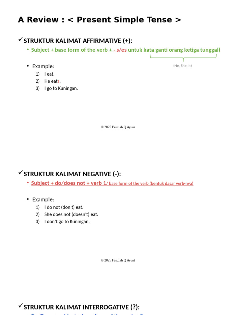 A Review - Present Simple Tense | PDF | Cuisine | Foods