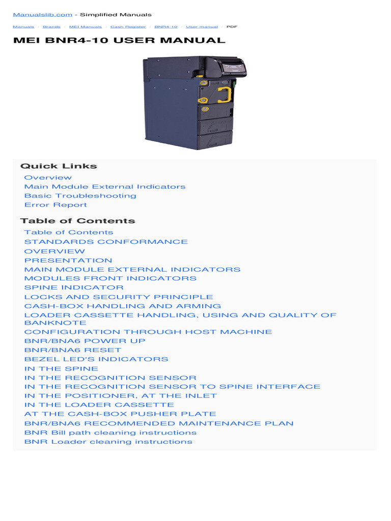MEI BNR/BNA6 User Guide | PDF