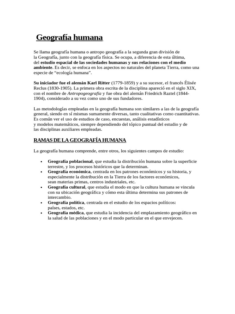 Geografía Humana y Sus Ramas | PDF