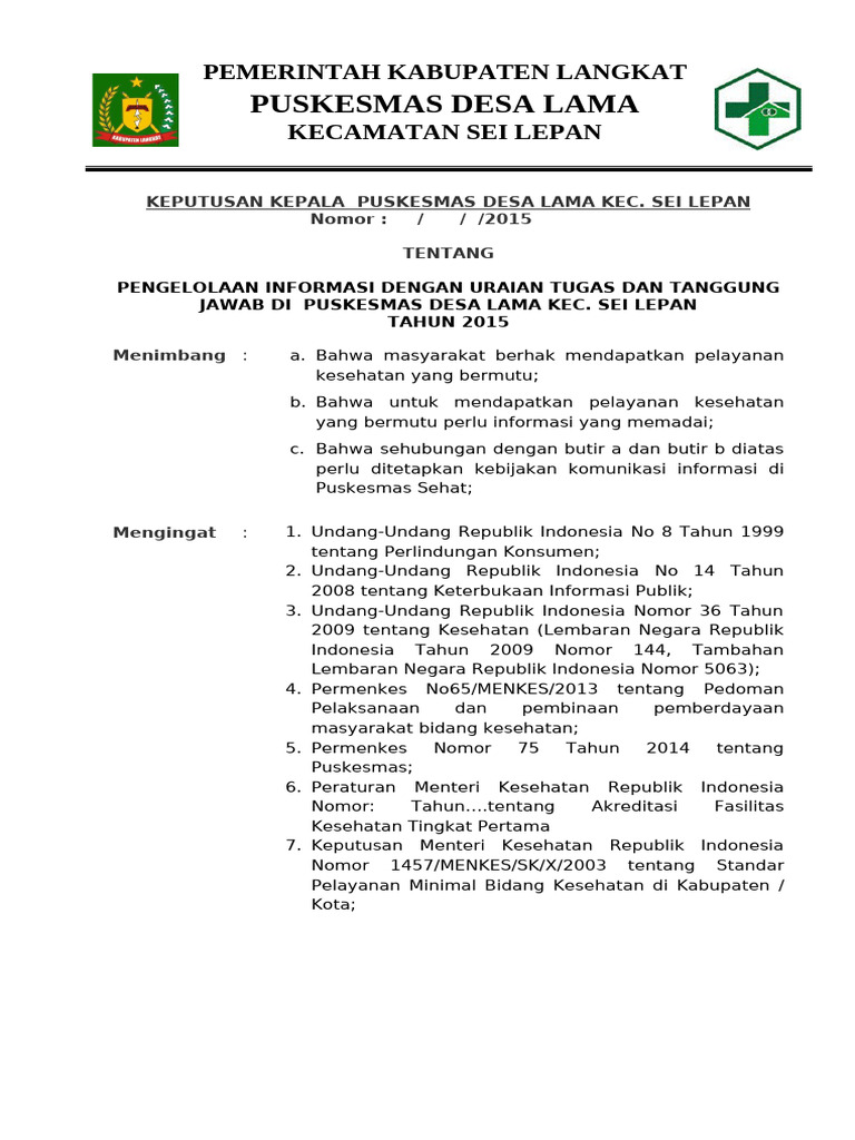 SK Kepala PKM Tentang Tata Nilai | PDF