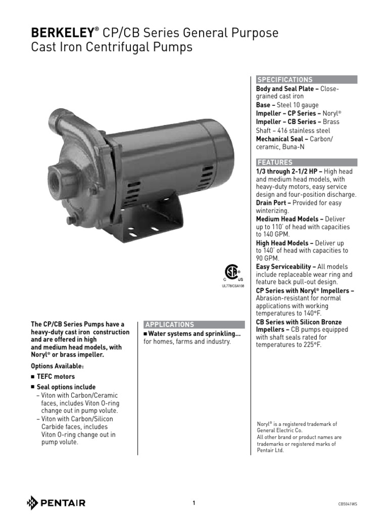 Berkeley CP/CB Series Cast Iron Pumps | PDF | Pump | Mechanical Engineering
